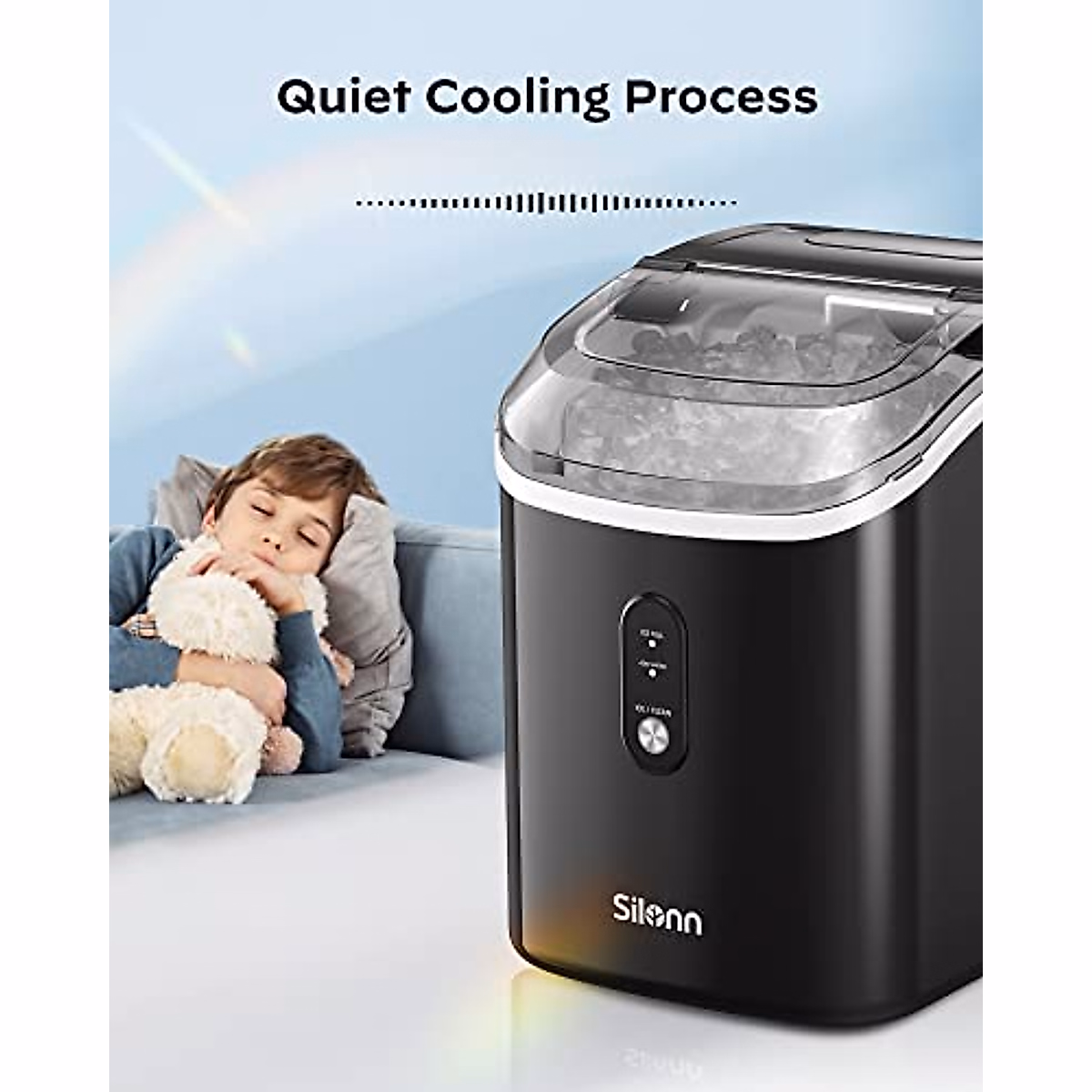Nugget Countertop Ice Maker, Silonn Chewable Pellet Ice Machine with Self-Cleaning Function, 33lbs/24H, Portable Ice Makers for Home, Kitchen, Office, Black