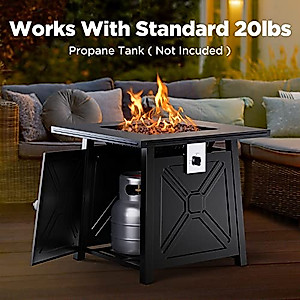 Ciays 28 Inch Gas Fire Pit Table, 50,000 BTU Propane Fire Pits for Outsides with Steel Lid and Lava Rock, 2 in 1 Square Firepit Table for Gatherings Parties on Patio Deck Garden Backyard, Black
