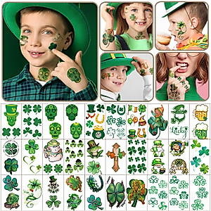 Yazhiji 70sheets St Patricks Day Temporary Tattoo for Kids Girls or Boys 10sheets Larger Half Arm Shamrock Patterned Waterproof Tattoos Stickers for Men or Women And 60 sheets Face Clover Tattoos