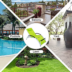 Sundale Outdoor Adjustable Patio Chaise Lounge, 6 Position Lounge Chair, All Weather Outdoor/Indoor Lounge for Reading, Meditation, Sleeping, Exercising, Green