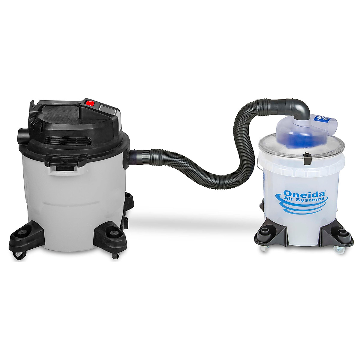 Oneida Dust Deputy Low-Pro Deluxe Lid Dust Separator Kit With See-Through 5 Gallon Clear Bucket & Casters For Wet/Dry Vacuums - Made In USA