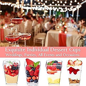 TOFLEN 50Pk 5 oz Mini Dessert Cups with Lids and Spoons, Square Clear Plastic Parfait Cups Party Serving Tumbler Cups for Parfait Appetizers & Dessert Shot Glasses