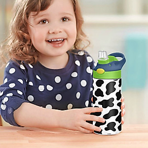 Kigai 12 oz Cow Kids Water Bottle,Insulated Stainless Steel Water Bottle with Straw Lid Double Walled Leakproof Flask for School Toddlers Girls Boys