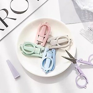 5Pcs Pastel Mini Folding Scissors with Safety Cap Small Telescopic Stainless Steel Scissors Portable Pokect Little Travel Scissors Kids Shears Tiny Cutter for Cutting, Scrapbooking, Crafting, Sewing
