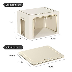 RTONAO 2 Pack Stackable Storage Bins - Foldable Metal Frame Storage Boxes for Clothes Double Zipper Fabric Box Organizer Set with Carrying Handles and Clear Window (100L, Beige)