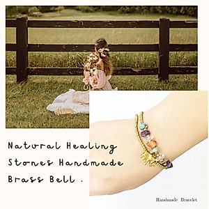 Boho friendship bracelets for women teen girl gifts with natural healing stones Handmade Brass bell Bead.