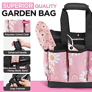 WORKPRO 5PCS Garden Tool Set, Aluminum Heavy Duty Gardening Tool Set with Garden Tool Bag, Outdoor Garden Hand Tools, Pink, Garden Gifts