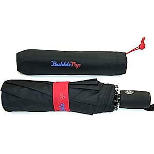 BubblePop Windproof Travel Umbrella (Black/Red) - 9 Fiberglass Ribs, DuPont Teflon Waterproof, Automatic Open/Close