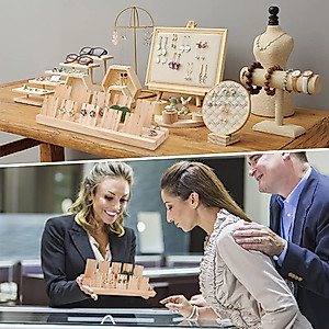 PH PandaHall Earring Holder Stands Jewelry Display Wood Earring Necklace Stands with 10pcs Earring Cardboard Wood Earring Display Stands for Selling Earring Showing Jewelry Displaying Business Card