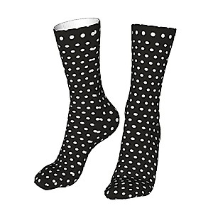 CWTYEOXE White Black Polka Dot Socks for Men Women Casual Crew Socks Comfort Sport Work Mid Tube Stockings 40 Cm