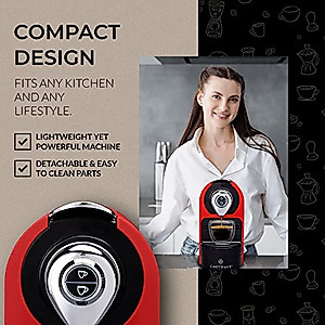 ChefWave Espresso Machine & Coffee Maker Compatible w/Nespresso Original Capsules (Red) - Programmable, One-Touch, Premium, Italian, 20 Bar High Pressure Pump with Pod Holder and Double-Wall Glasses