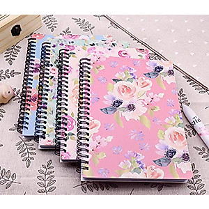 Yansanido Spiral Notebook, 4 Pcs A5 Thick Flower Design Hardcover 8mm Ruled 4 Color 80 Sheets -160 Pages Journals for Study and Notes (flower)