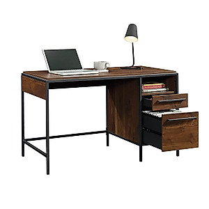 Sauder Nova Loft Home Office Desk with Drawers and Open Shelf, Grand Walnut Finish