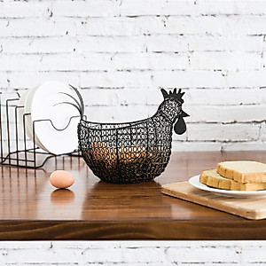 MyGift Aesthetic Black Metal Wire Chicken-Shaped Egg Storage Basket