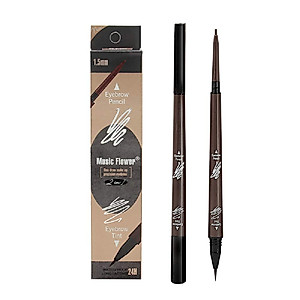 Music Flower 2 in 1 Eyebrow Pencil - Waterproof & Long Lasting Liquid Eyebrow Pen - Dual Ended Pencil Fills and Defines Brow Tint with the Precision & Definition of Microblading, Brown