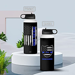 winorax Police Officer Gifts Personalized Police Water Bottle Back The Blue US Flag Police Academy Graduation Gifts for Men Women Cops Retirement Sports Bottles Cups Stainless Steel 12oz 18oz 32oz