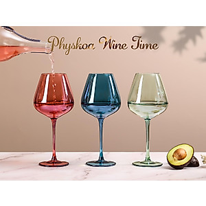 Physkoa Colored Wine Glasses Set 6-18oz HandBlown Multicolor Wine Glasses With Long Stem&Large Bowl,Stemmed Colorful Stemware,Mothers Day Gifts