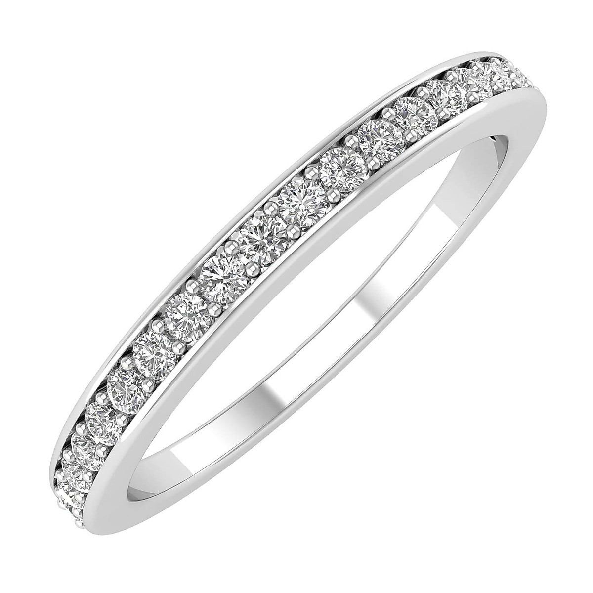 Women's 14K White Gold Round Diamond 1/4 Carat TCW Pave Set Wedding Band Eternity Ring 2.2 mm, 0.25 Ct Natural Diamond, Ring Size 6)