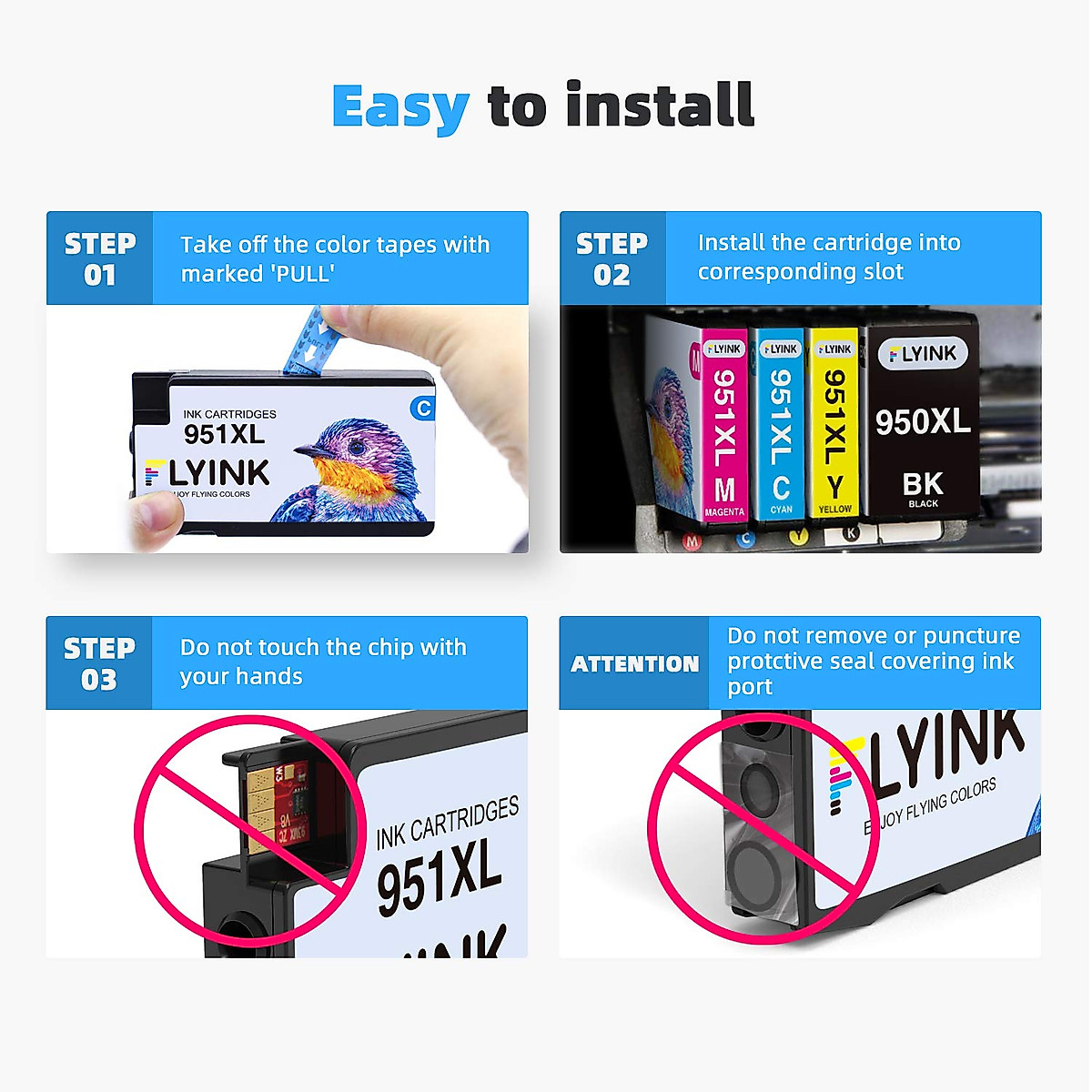 FLYINK 950xl 951xl Ink Cartridges Color Combo 5Pack for HP OfficeJet Pro 8600 8610 8620 8625 Printer