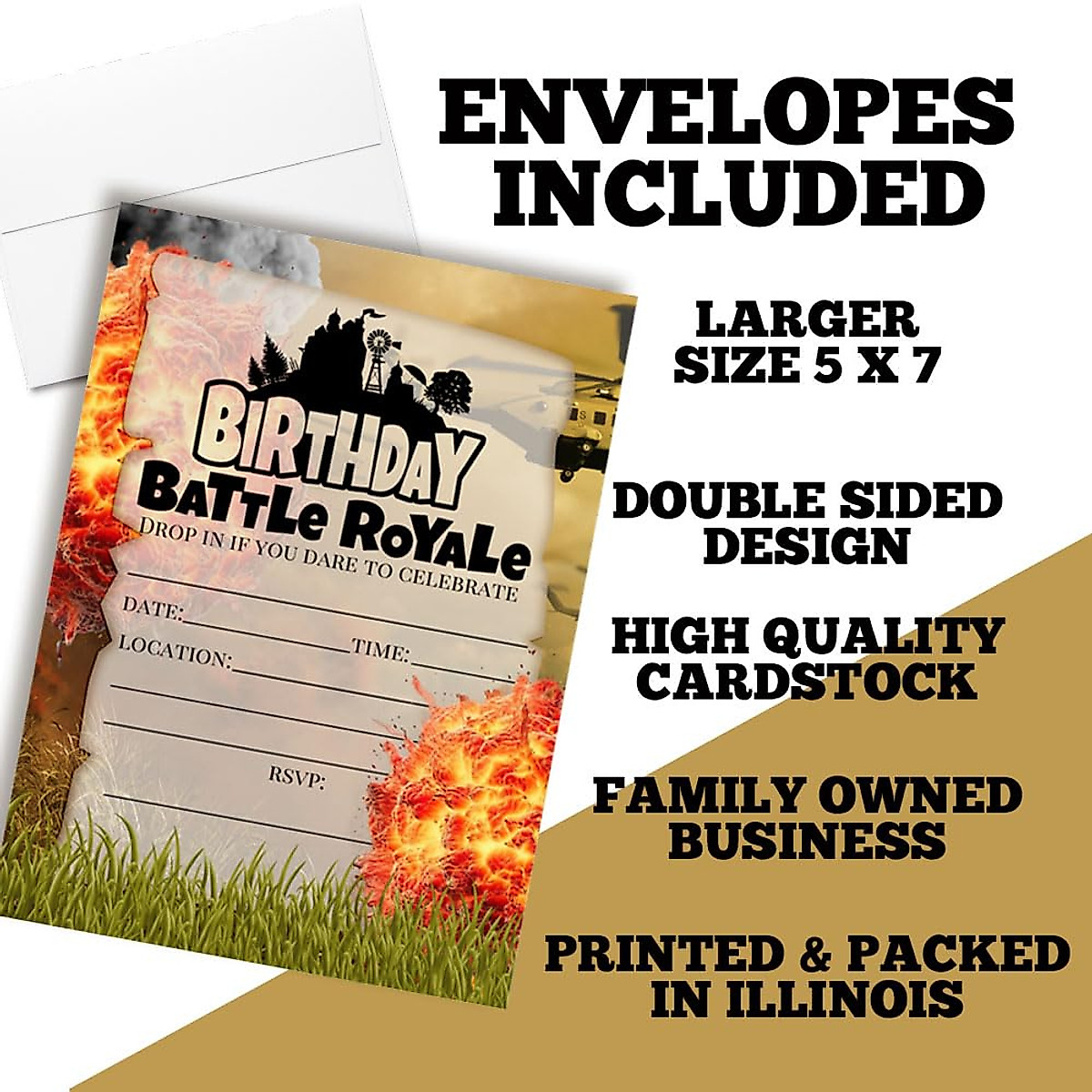 Explosion Fort Battle Video Gaming Birthday Party Invitations, 20 5x7 Fill In Cards with Twenty White Envelopes by AmandaCreation Video Gaming Party Supplies