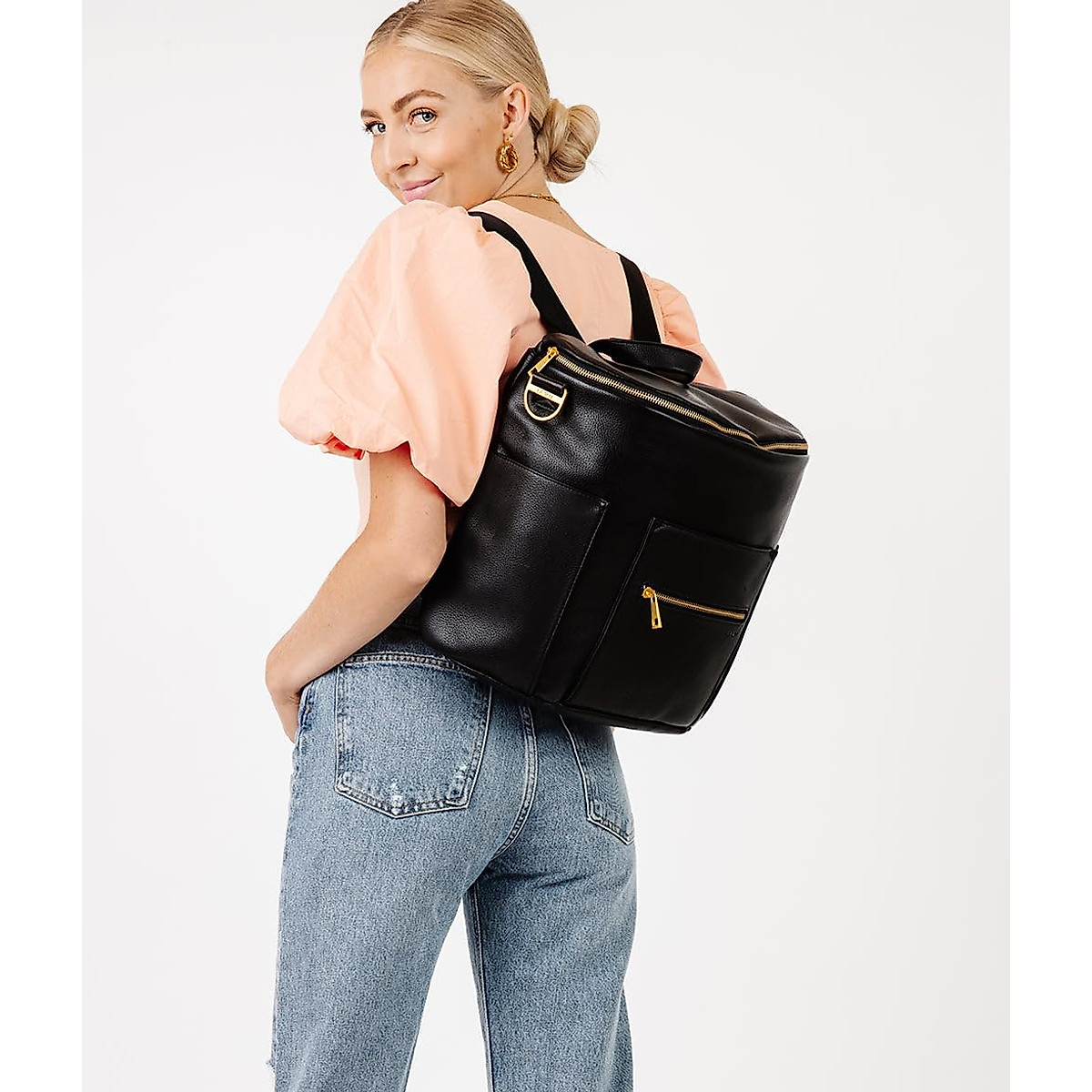 FAWN DESIGN The Original Diaper Bag, Faux Leather Diaper Bag Backpack, Adjustable Detachable Straps, 12 Pockets, Large Capacity Baby Bag for Mom, 13 x 13.5 x 7 inches (Bag Only)