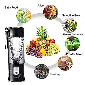 LLEY Portable Mini Travel Fruit USB Juicer Cup, Personal Small Electric Juice Mixer Blender Machine with 4000mAh Rechargeable Battery420ML Water Bottle Black