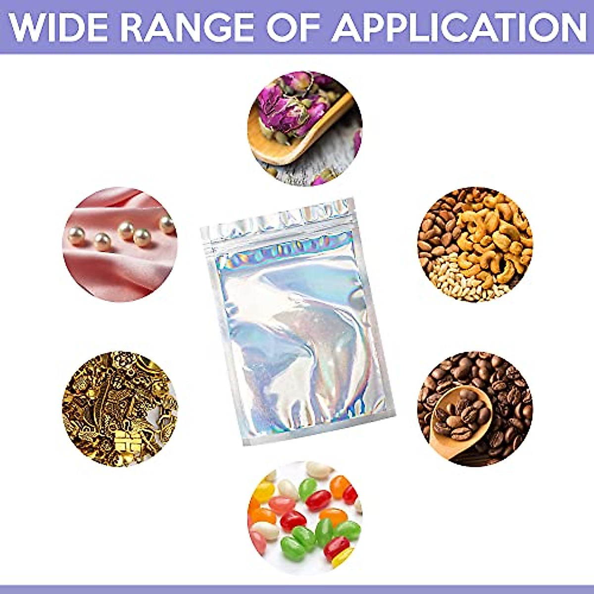 SPACE SEAL 100 Pieces Ziplock Resealable Holographic Bags - 4x6 Inches Smell Proof for Packaging, Aluminium Foil Bags with Rainbow Color Pouch