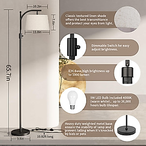 ANJIME Floor Lamp for Living Room,Classic Standing Lamp with Textured Linen Shade,Tall Floor Lamp for Living Room,Bedroom,Office,Reading,9W LED Bulb Included