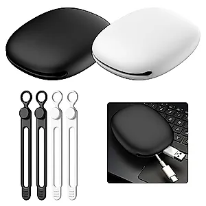 Nearockle Silicone Headphone Organizer - Compact Data Cable Storage Bag for Cell Phone Accessories, Earphones, Keys, Cords, and More - Includes 2 Cases and 4 Cable Ties (White/Black)