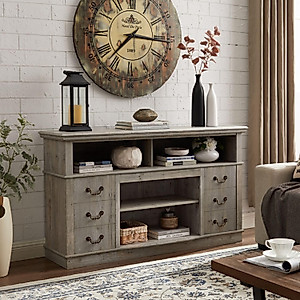 Meihua Farmhouse TV Stand for Televisions up to 65 Inch with 2 Doors and Storage Cabinets, Entertainment Center Console Table, Media Furniture for Living Room. (Gray)