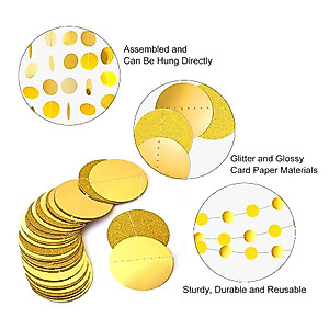 Glitter Circle Dot Garland Kit for Party Decorations Hanging Circle Banner Streamer Backdrop Decor for Wedding Birthday Bday Engagement Bridal Shower (Glitter Gold)