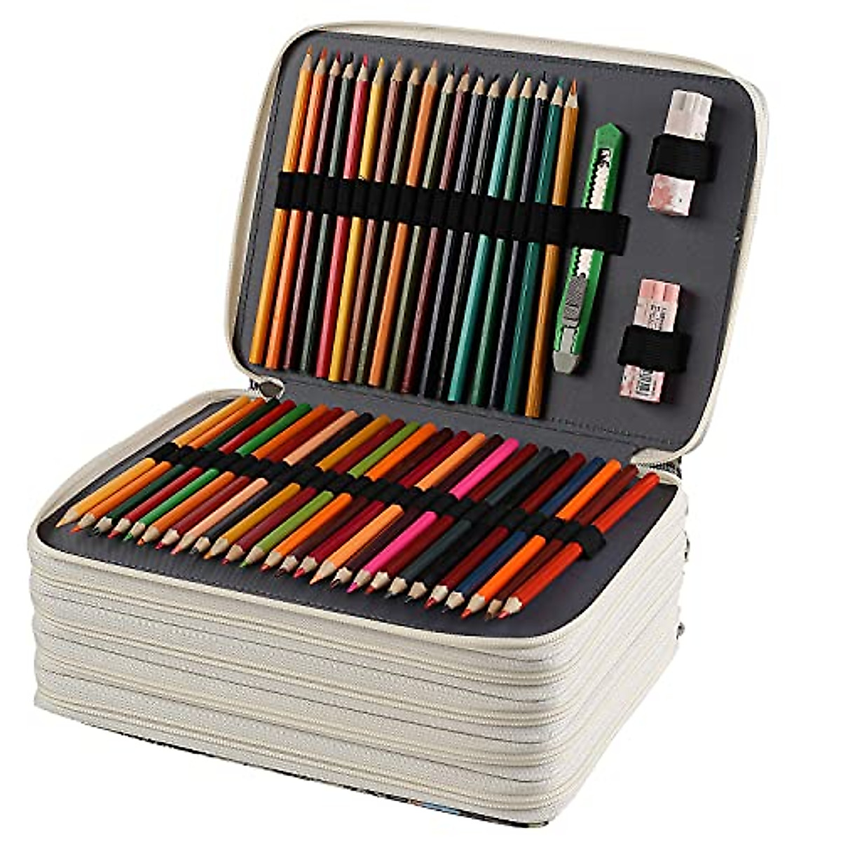 Shulaner 250 Slots Colored Pencil Case with Zipper Closure Large Capacity Retro Style Element Pattern Pencils Bag Waterproof 840D PVC Fabric Pen Organizer Storage Holder for Artist