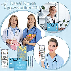 Domensi 6 Pcs Nurse Week Appreciation Gifts for Women Medical Nursing Assistant 20 oz Marble Sign Tumbler Makeup Bag Notepad with Ballpoint Pen for Graduation Nursing Student(Blue)