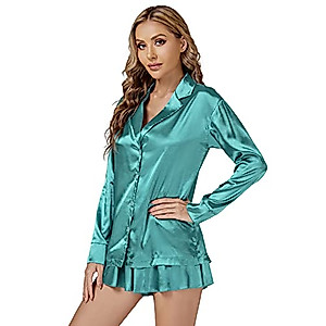 LYANER Women’s 3 Pieces Satin Cami Shorts Pajamas Rope Set Crop Sleepwear Lingerie Loungewear Set Turquoise Medium