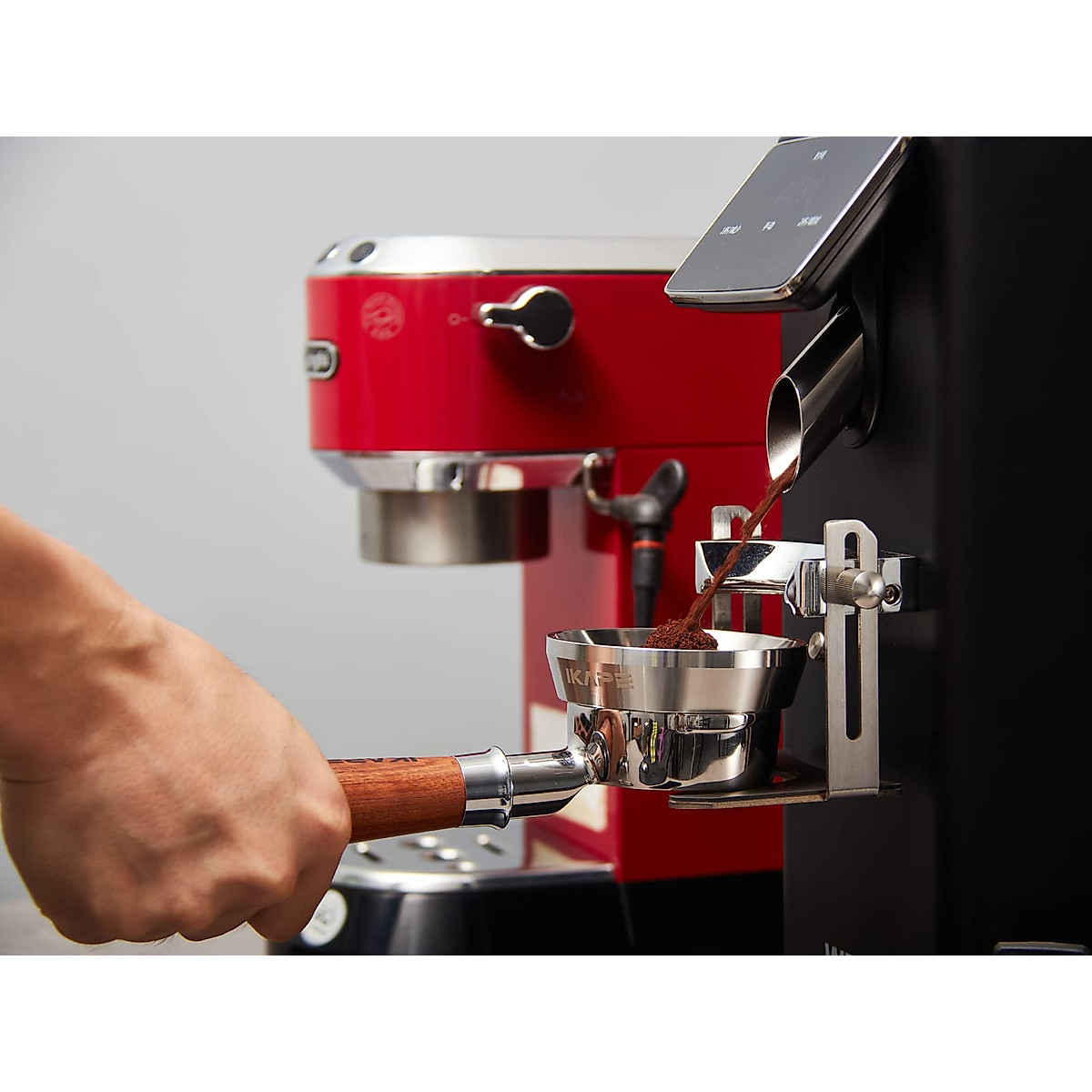 IKAPE Coffee Products, 54mm Bottomless Naked Portafilter Compatible with 54mm Breville Barista Series BES870/878/880 Machine & Solis Barista Machines (Included 16g Capacity Filter Basket)