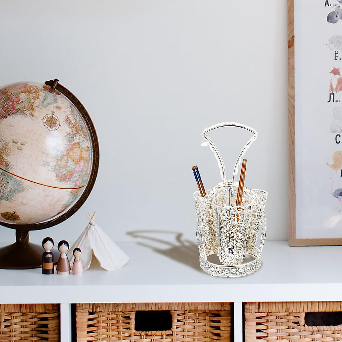 Cabilock Metal Utensil Caddy Silverware Organizer Cutlery Holder 3-Section Coffee Spoon Dessert Fork Holder Utensil Tabletop Centerpiece for Coffee Bar Dining Room Kitchen