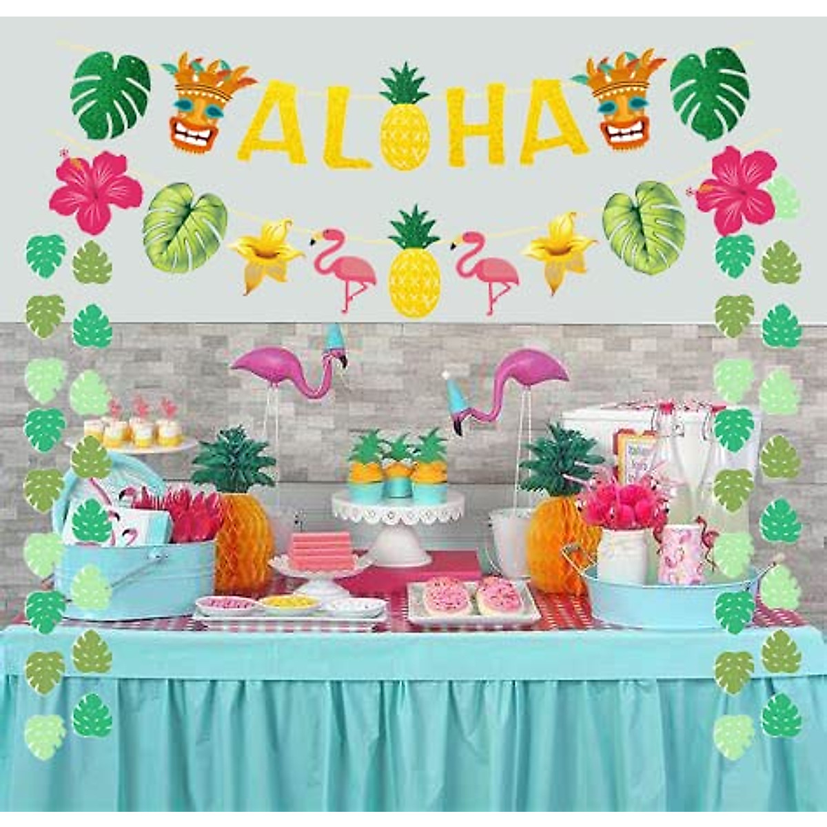 Hawaiian Aloha Party Decorations - Gold Glittery Aloha Banner for Hawaii Tropical Luau Themed Party Supplies