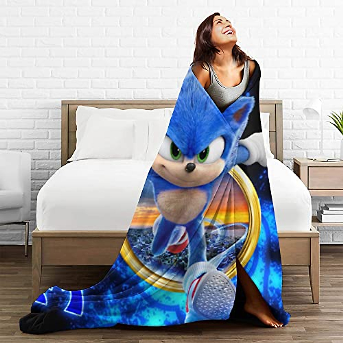 Jesdsdoc 50"X60" Cartoon Blue Blanket Personalized Print Throw Blanket Cozy Soft Blanket to Provide Warm Fluffy Cute Blankets