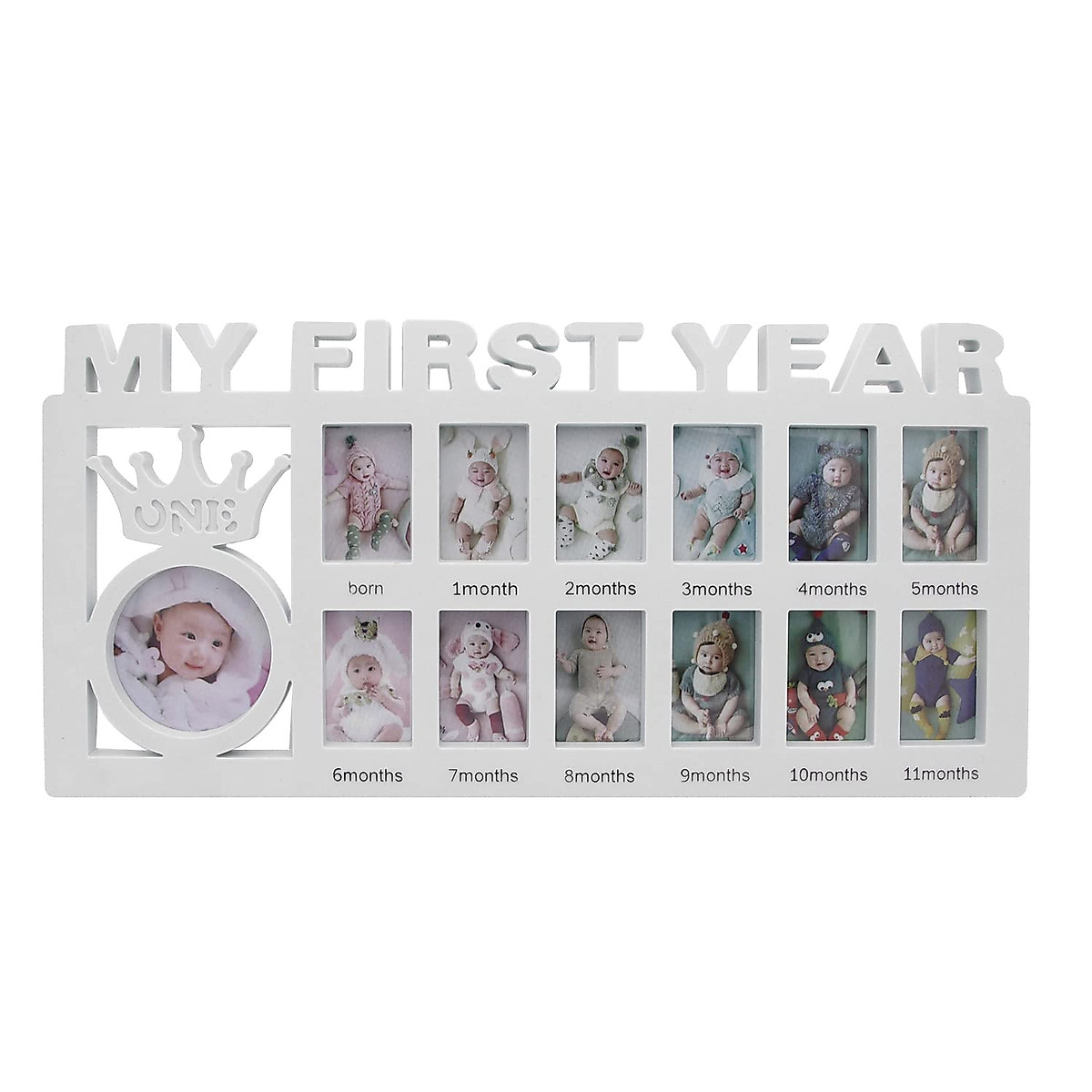MICKYU My First Year Newborn Keepsake Frame 12 Months Milestone Photo Frames Mothers Day Accessory Baby Shower Gifts Nursery Décor (White)