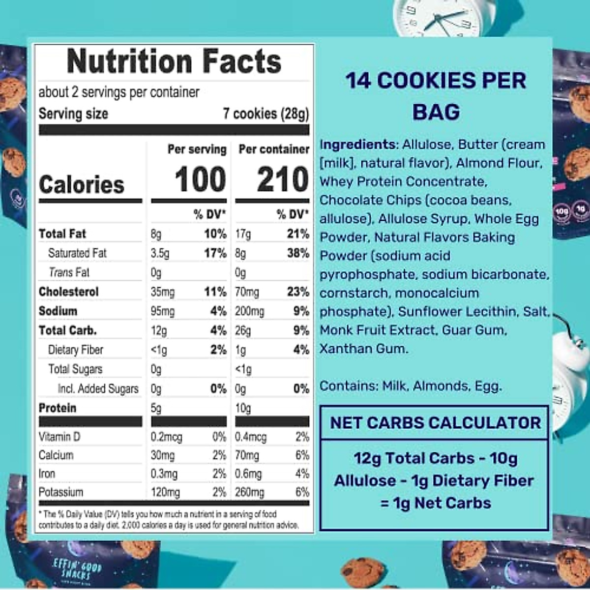 Effin Good Chocolate Chip Keto Cookies | Sugar Free Cookies | Keto Snacks | High Protein, Low Carb, Low Calorie | No Sugar Alcohols | Gluten Free | Diabetic Snacks | Keto Dessert | Healthy Snacks for Adults(3 Pack)