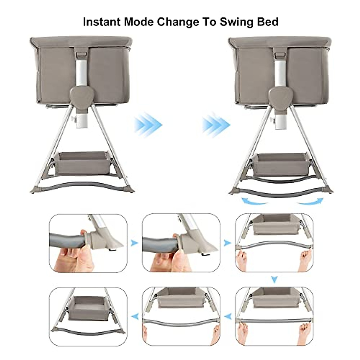 SteAnny Baby Beside Sleeper Rocking Cribs Luxury Newborn Sleeping Bassinet Portable Travel Infant Bed for 0-6M Cradle (Khaki)