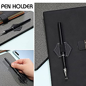 10 Pieces Self Adhesive Pen Holders for Notebook Hexagon Elastic Journal PU Leather Pen Holders Loop Holders Office Accessory for Stylus Calendar Laptop Book, Black