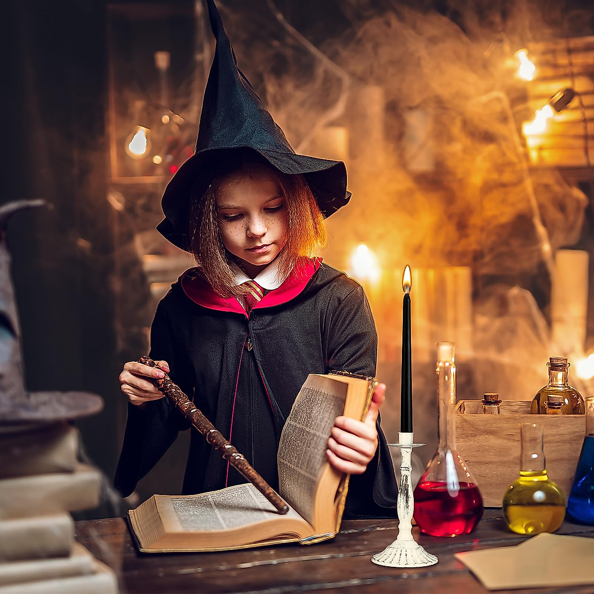 Nuanchu 100 Pcs Black Taper Candles 10 Inch (H) Dripless Tapered Candles Smokeless Long Candles Tall Unscented Dinner Candle for Household Wedding Party Home Decor Candlesticks, Long Burning