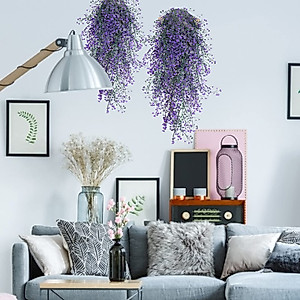 RECUTMS Vine Plant Fake 4 Pcs Ferns Plants Large Faux Artificial Hanging Plants Wall Plants Fake Ivy Room Decor Home Garden Wedding Party Indoor Outdoor Decorations(Purple 4P)