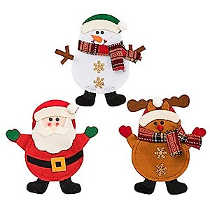 Kregio Christmas Silverware Tableware Holders Set 3Pcs Santa Reindeer Snowman Cutlery Holder Knife Forks Spoons Bags-Christmas Utensil Holder For Party Holiday Wedding Xmas Decorations Table Setting