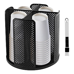 Rotatable Coffee Cup Dispenser for 5-16oz Cups Coffee Organizer with cleaning Brush Station Cup Dispenser Cup Organizer Coffee Station for Restaurant Coffee Station Bar Office(Color:Black)
