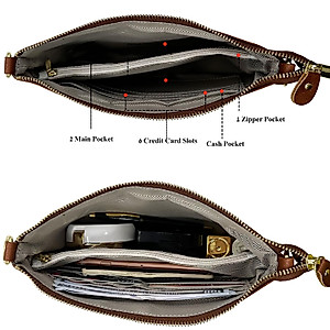 Beurlike Leather Wristlet Wallet Clutch Purses For Women Small Crossbody Phone Bags(Vegan Leather Brown)