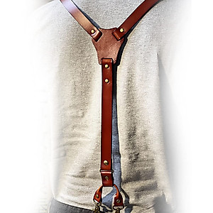 MUNION Genuine Leather Suspenders for Men Heavy Duty Y Design Adjustable with 4 Snap Hooks Vintage Mens Suspenders Braces Big and Tall Wedding & Party Essentials, Black, Black Suspenders for Men