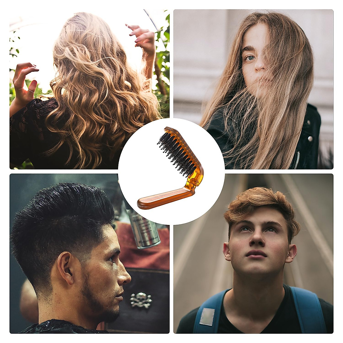 Sliverdew Hair Brush, Foldable Mini Boar Bristle Travel Hair Brush for Women and Men, Small Mini Compact Hairbrush Pocket Size Comb for Any Hairstyles, Restore Hair Shine, Beard Brush