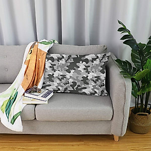 Enzenon Pillow Cases Standard Size with Zipper Cotton Print Camo Gray Super Soft Cozy Pillow Covers 16x24 Inches